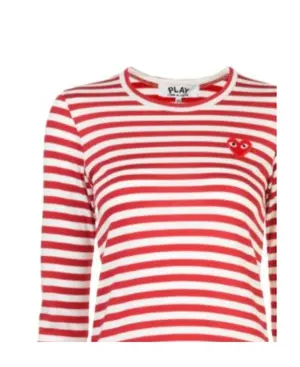 Play Comme Des Garcon Striped Long Sleeve T-shirt With Heart Motif