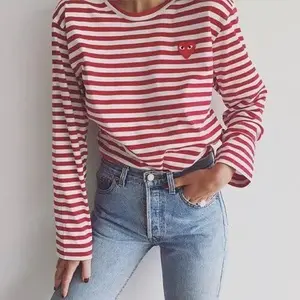 Play Comme Des Garcon Striped Long Sleeve T-shirt With Heart Motif