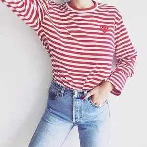 Play Comme Des Garcon Striped Long Sleeve T-shirt With Heart Motif