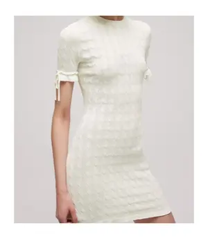 Gucci Braided Cotton Blend Knit Dress With Frill Trim