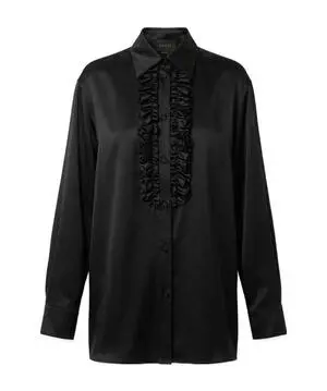 Gucci Silk Satin Shirt With Rouches - Black