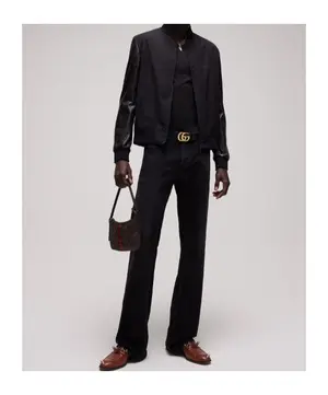 Gucci Bomber Jacket With Leather Sleeves - Black