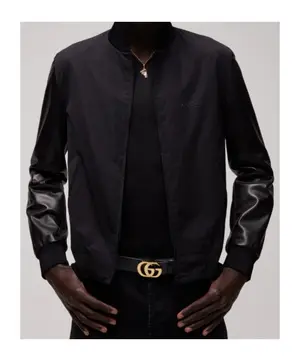Gucci Bomber Jacket With Leather Sleeves - Black