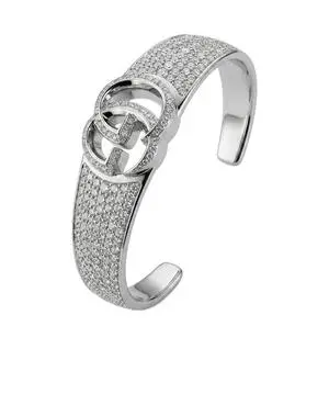Gucci Gg Marmont Crystal Cuff Bracelet - Palladium Gold