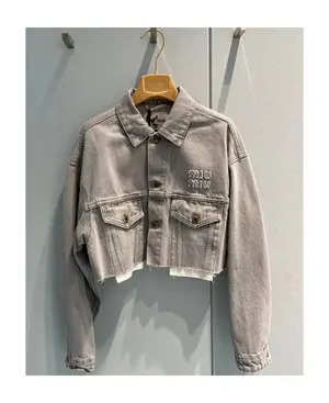 Miu Miu Denim Blouson Jacket With Logo Details