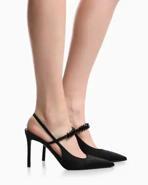 Emporio Armani Embellished Satin Slingback Pumps