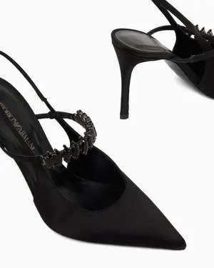 Emporio Armani Embellished Satin Slingback Pumps