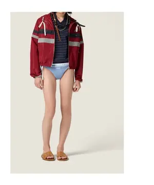 Miu Miu Striped Embroidered Knitted Polo Top - Blue