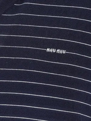 Miu Miu Striped Embroidered Knitted Polo Top - Blue