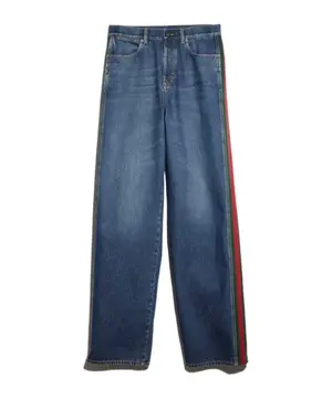 Gucci Cotton Denim Pants With Web Insert - Blue