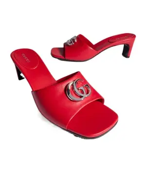 Gucci Double G Embellished Square Toe Slide Sandals
