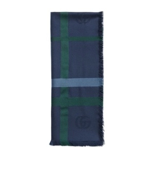 Gucci Tartan Cashmere Jacquard Stole - Blue