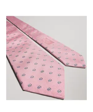 Gucci Double G Silk Jacquard Neck Tie - Light Pink
