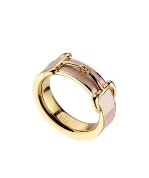 Gucci Horsebit Ring With Enamel - Pink Enamel And Gold