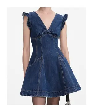 SELF-PORTRAIT Denim Dress With Ruffle Detail