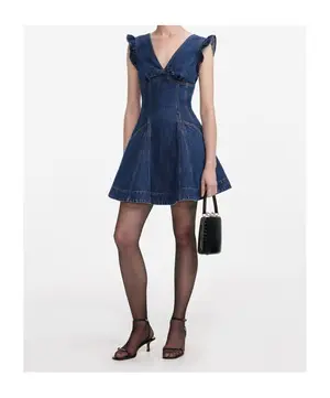 SELF-PORTRAIT Denim Dress With Ruffle Detail