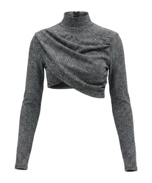 Gucci Stretch Viscose Lamé Cropped Top - Black