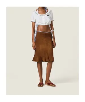 Miu Miu Cropped Ruffled Neck Top - White/blue