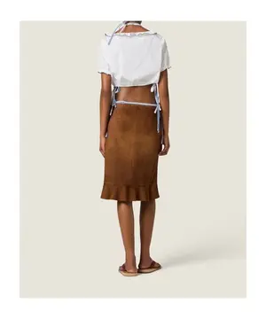 Miu Miu Cropped Ruffled Neck Top - White/blue