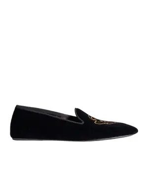 GUCCI Gucci Black Velvet Loafer With Crest Embroidery