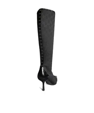 Gucci Gg Canvas And Leather Zip Up Boots - Black
