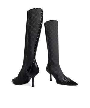 Gucci Gg Canvas And Leather Zip Up Boots - Black