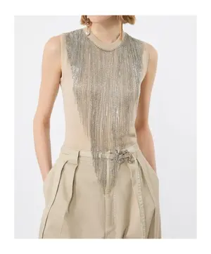 Sportmax Sleeveless Crewneck Top With Rhinestone Fringe