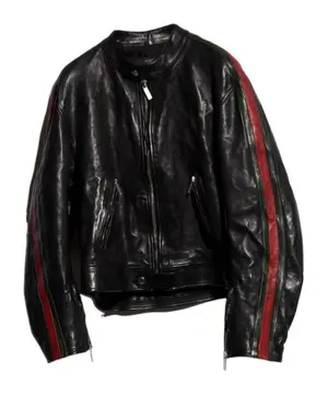 Gucci Buffalo Leather Biker Jacket With Web Detail