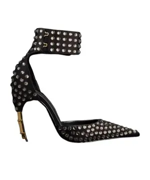 Gucci Castello Studded Pointed Toe Pumps With Bamboo Heel - Black