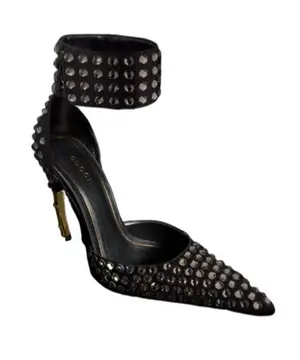 Gucci Castello Studded Pointed Toe Pumps With Bamboo Heel