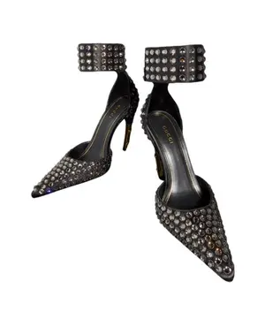 Gucci Castello Studded Pointed Toe Pumps With Bamboo Heel