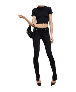 Gucci Fine Matte Viscose Ribbed Top With Lace Trim - Black