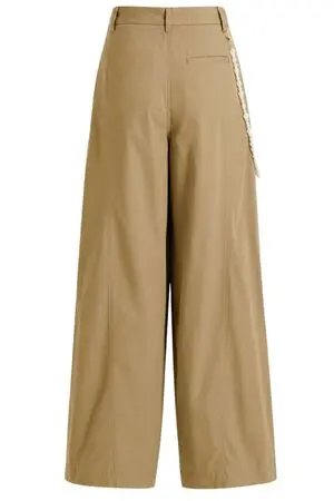 Essentiel Antwerp Beige Wide-leg Trousers With Pleats And Pearl Detailing