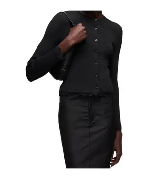 Gucci Fine Matte Viscose Rib Cardigan With Lace Detail