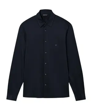 Emporio Armani Logo Embroidered Button-up Shirt - Dark Blue