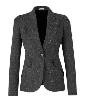 Alexander McQueen Single Breasted Glittered Blazer - Black