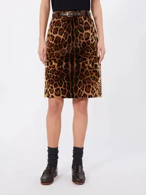 Max Mara Flared Printed Velvet Mini Skirt - Brown