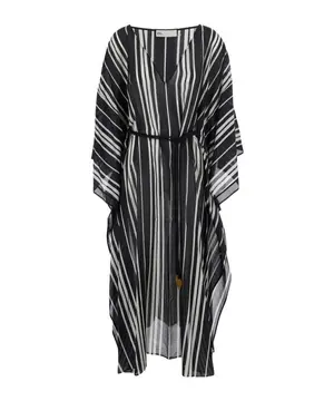 Tory Burch Belted Striped Caftan - White/black