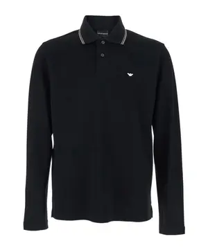 Emporio Armani Logo Long Sleeve Polo Shirt - Black