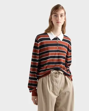 Prada Striped Silk Long Sleeve Polo Shirt