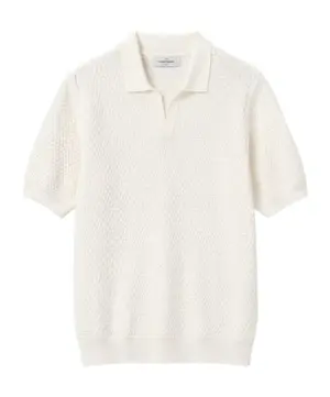 GRAN SASSO Waffle-knit Open-collar Polo Shirt - Beige