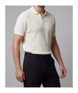 GRAN SASSO Waffle-knit Open-collar Polo Shirt