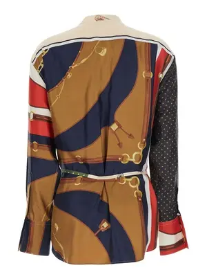 Celine Loose Shirt In Printed Silk Twill