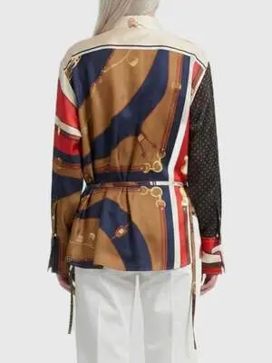 Celine Loose Shirt In Printed Silk Twill