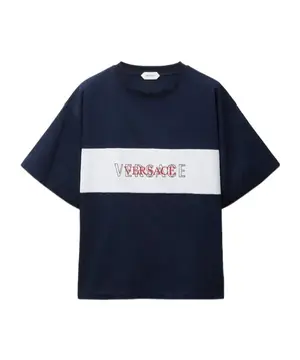 Versace Intarsia Cotton-jersey Regular T-shirt - Blue