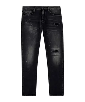 Emporio Armani Five-pocket Jeans Slim Fit Distressed With Paint Splatters - Grey
