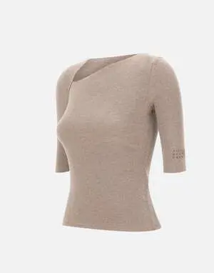 MAISON MARGIELA Knitted Top With Asymmetrical Neckline - Nude