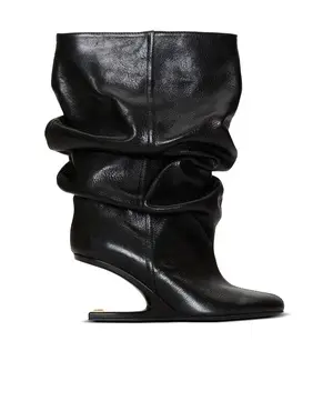 Balmain No Wedge Textured Leather Ankle Boots - Black