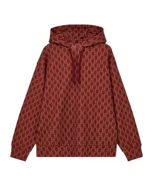 Emporio Armani Oversized Monogrammed Cotton Double Jersey Hoodie - Red