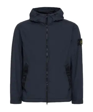 Stone Island Logo Patch Nylon Zip-up Hooded Jacket - Black